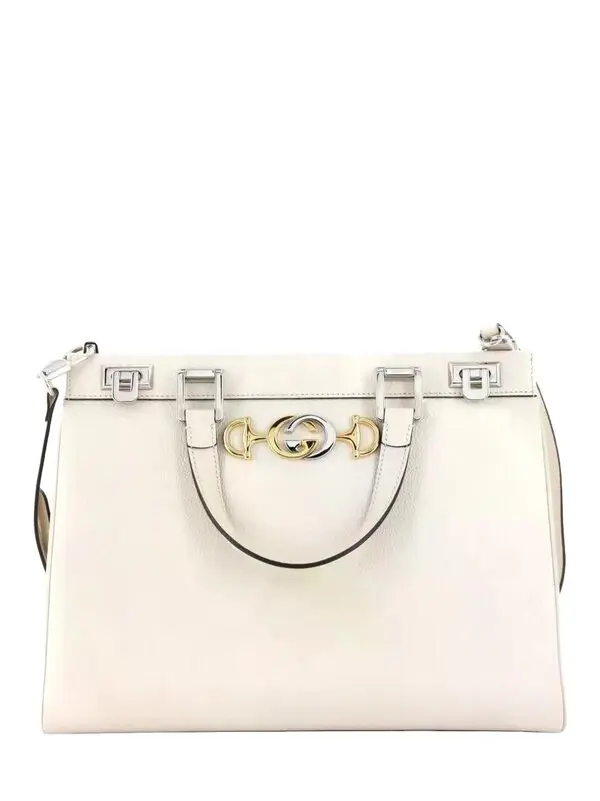 Gucci Zumi Top Handle Bag Leather Medium Satchel - White