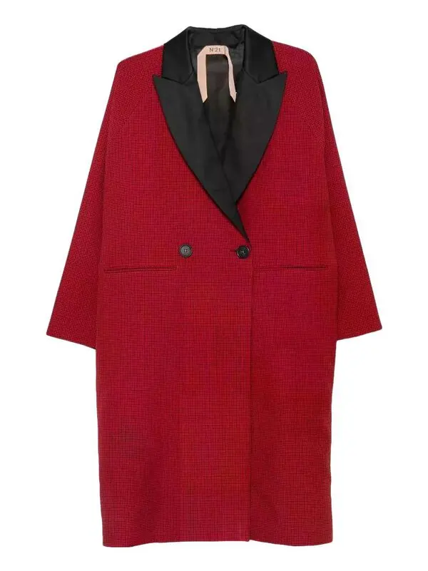 N°21 Check Double-breasted Coat - Red