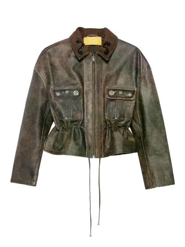 PHILIPPA 1970 Iris Crystal-embellished Drawstring Leather Jacket - Brown