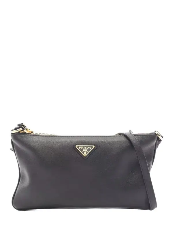 Prada 2010s Logo Plate Shoulder Bag - Black