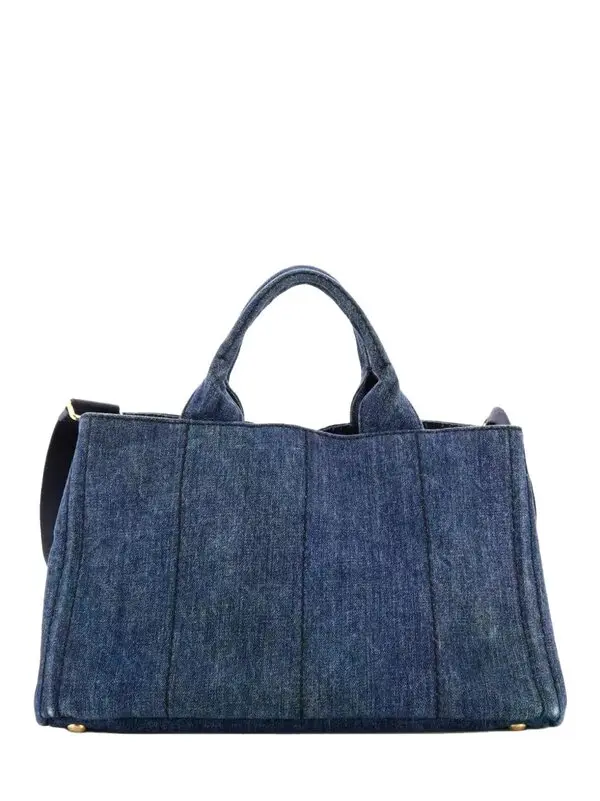 Prada Canapa Convertible Denim Medium Tote Bag - Blue