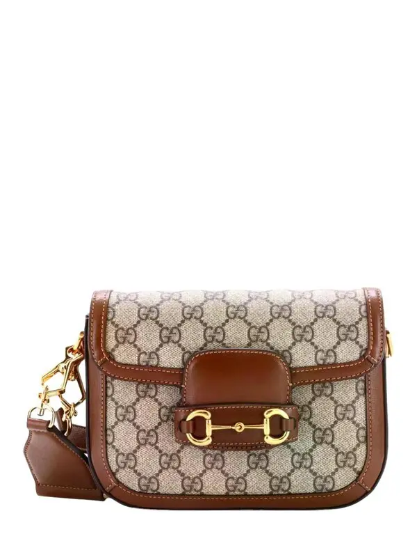 Gucci Horsebit 1955 Shoulder Bag Gg Coated Canvas With Leather Mini Crossbody Bag - Brown