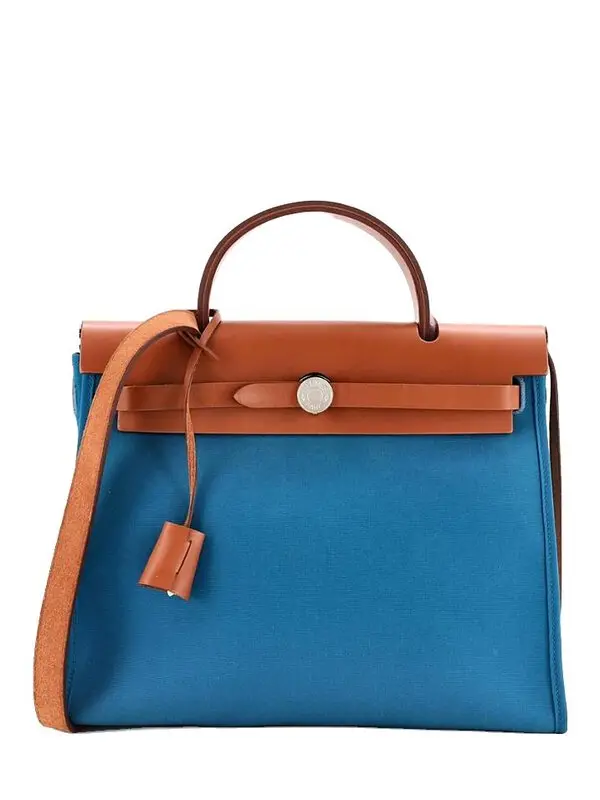 Hermès 31 Herbag Zip Leather And Toile - Blue/ Blue/ Brown