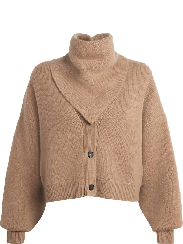 Le Kasha Organic Cashmere Scarf Derios Cardigan - Beige