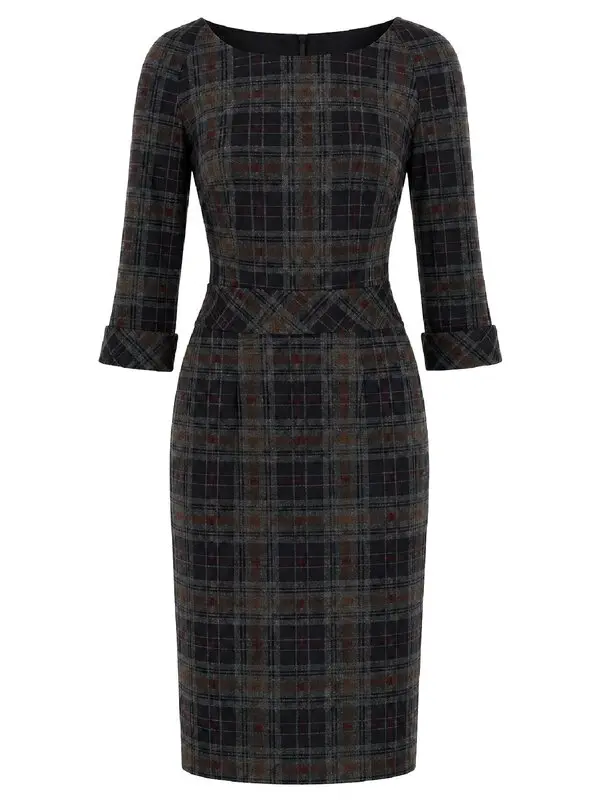 CONQUISTA Heritage Plaid Tailored Dress - Grey