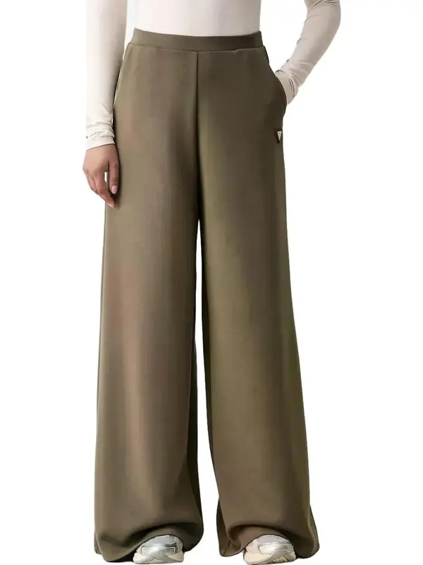Guess Logo-plaque Wide-leg Track-pants - Green