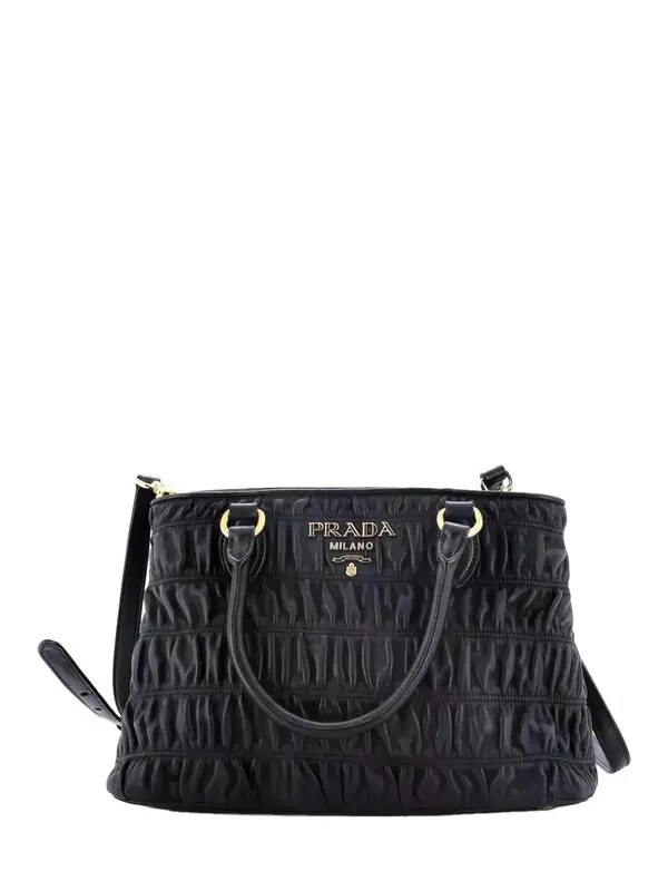 Prada Gaufre Convertible Tote Nappa Leather Small Satchel - Black