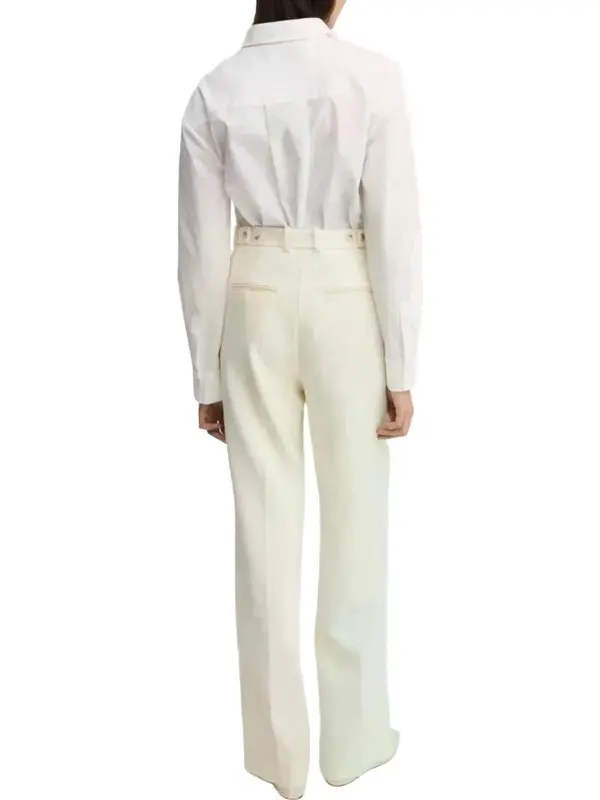 Almada Label Pleated Wide-leg Trousers - Neutrals