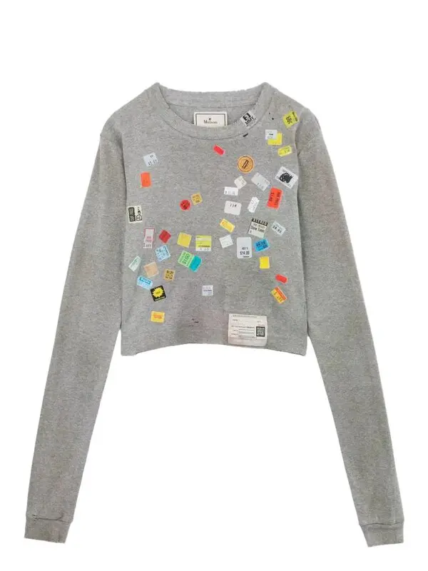 Mihara Yasuhiro Price-tag Sticker Printed Crop T-shirt - Grey