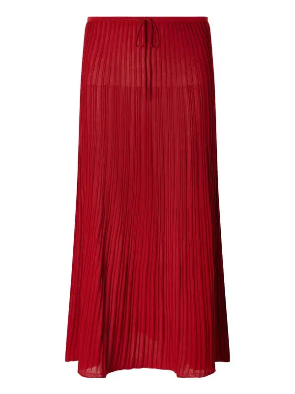 Faithfull The Brand Citara Drawstring Ribbed Cotton-blend Knitted Midi Skirt - Red