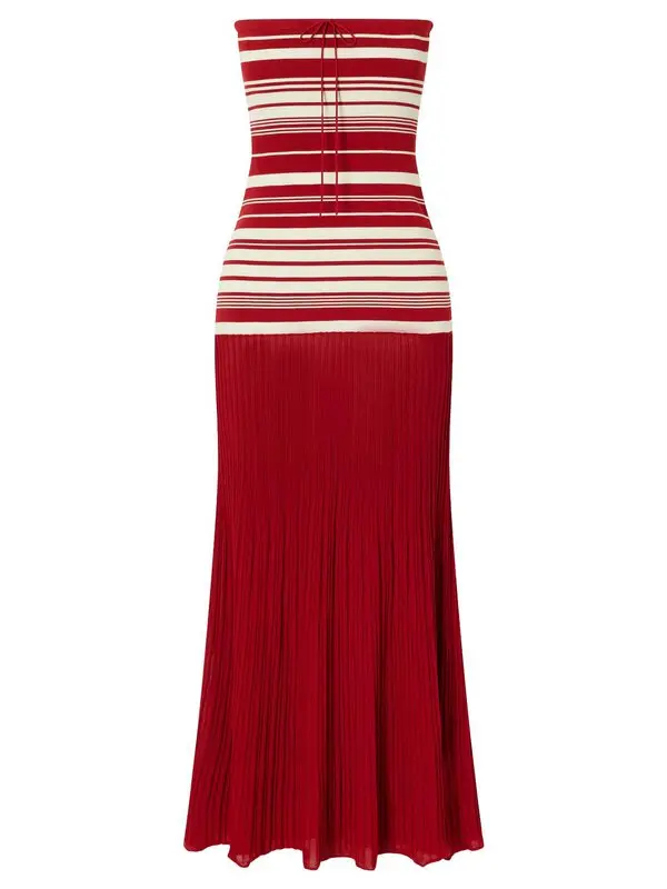 Faithfull The Brand Valmir Strapless Striped Pleated Cotton-blend Jersey Maxi Dress - Red