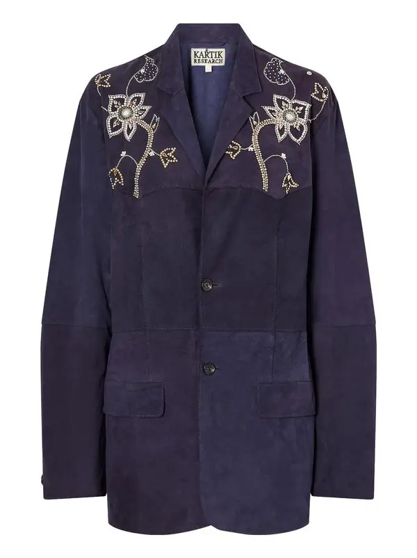 KARTIK RESEARCH Bead-embellished Paneled Suede Blazer - Blue