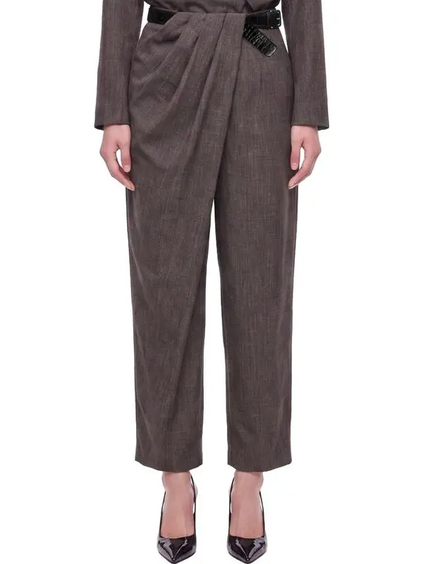 NOCTURNE Draped Wrap Front Trousers - Brown