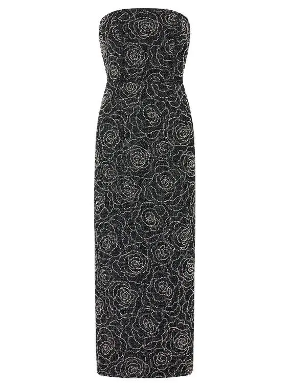 MILLY Kait Beaded Strapless Midi Dress - Black/silver