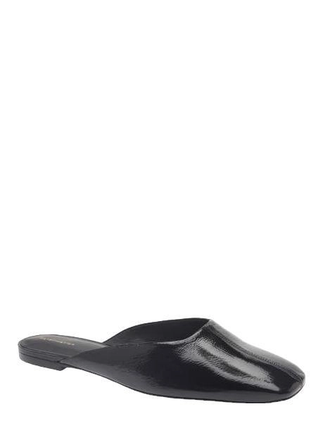REFORMATION Inez Flat Leather Mule - Black Eel