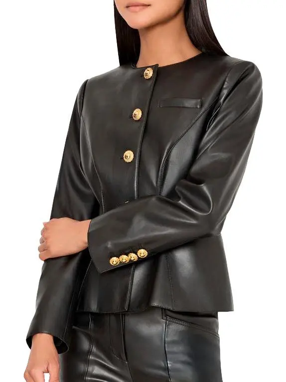 MILLY Wells Faux Leather Jacket - Black