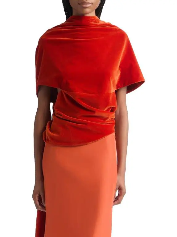 COLLEEN ALLEN Draped Cotton Velvet Shawl Top - Deep Persimmon