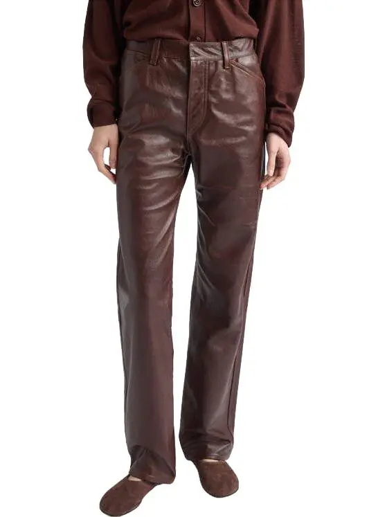 LEMAIRE Straight Leg Leather Pants - Brick