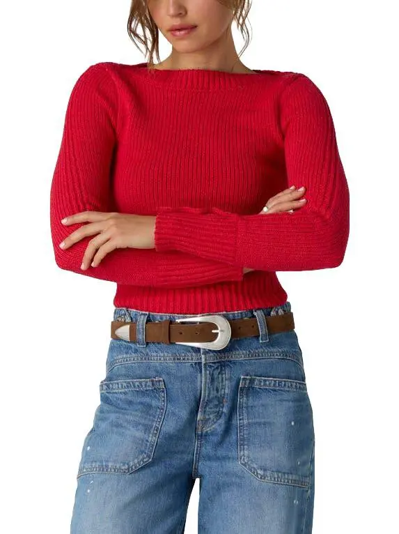 Free People Mila Ribbed Pullover Sweater - Salsa