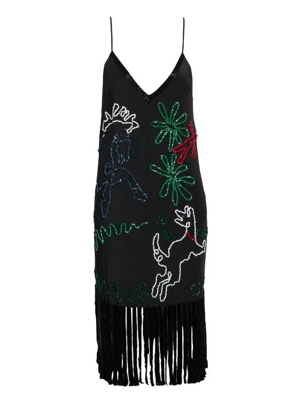 BODE Dream Pony Beaded Silk Slipdress - Black Multi
