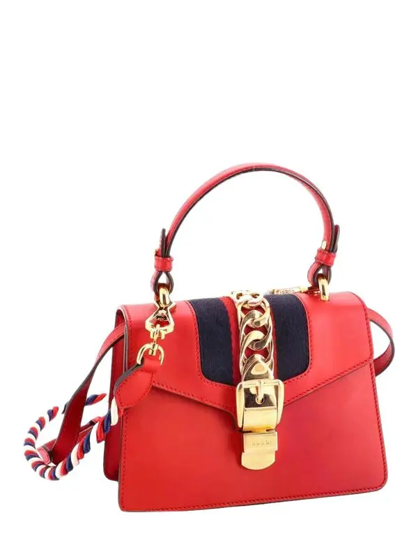 Gucci Sylvie Top Handle Bag Leather Mini Satchel - Red
