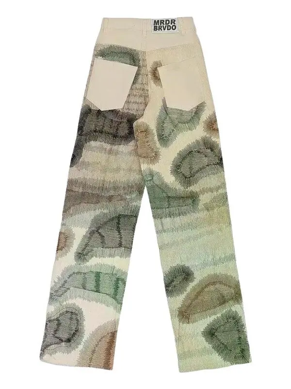 WHO DECIDES WAR Distressed Embroidered Wide-leg Trousers - Neutrals