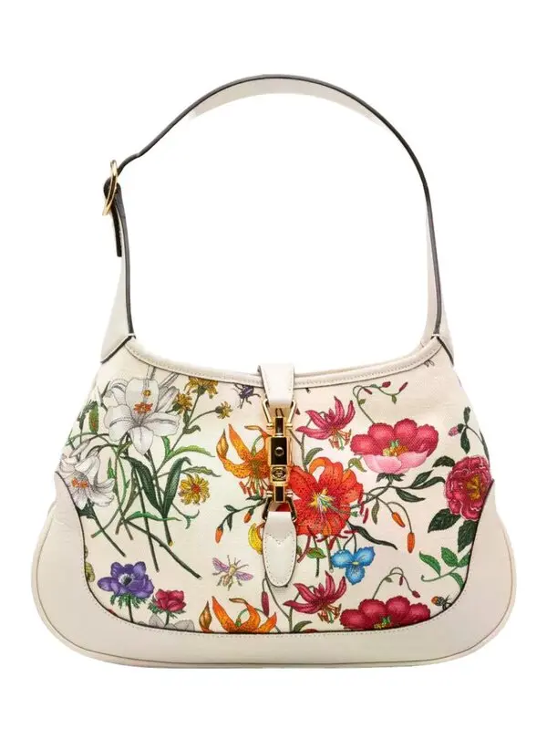 Gucci 2000-2015 Flora Canvas Jackie O Bouvier Shoulder Bag - White