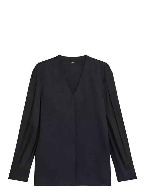 Theory V-neck Pleated-sleeve Blouse - Black