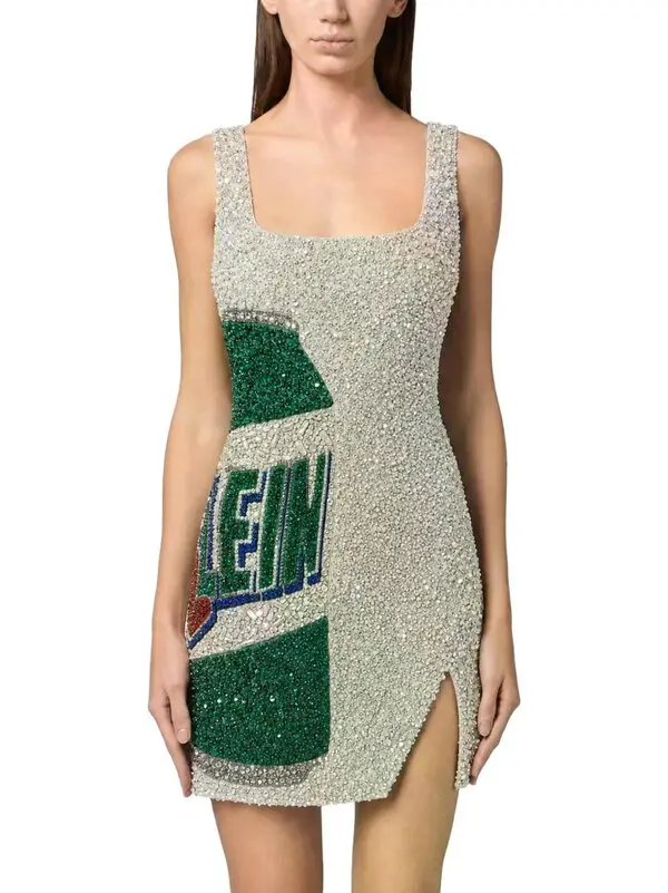 Philipp Plein Crystal-embellished Slit-detail Mini Dress - Silver