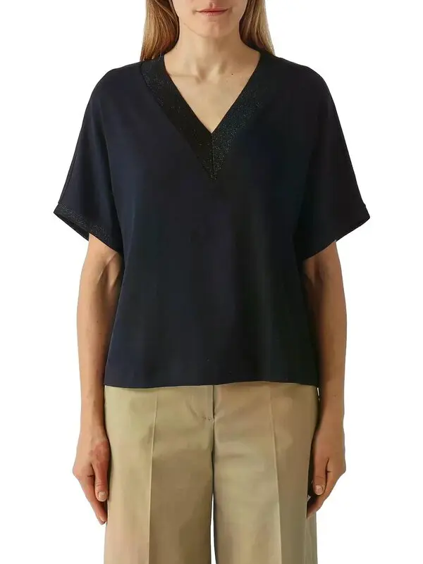GRAN SASSO Lurex Glitter-trim V-neck Sweater - Blue