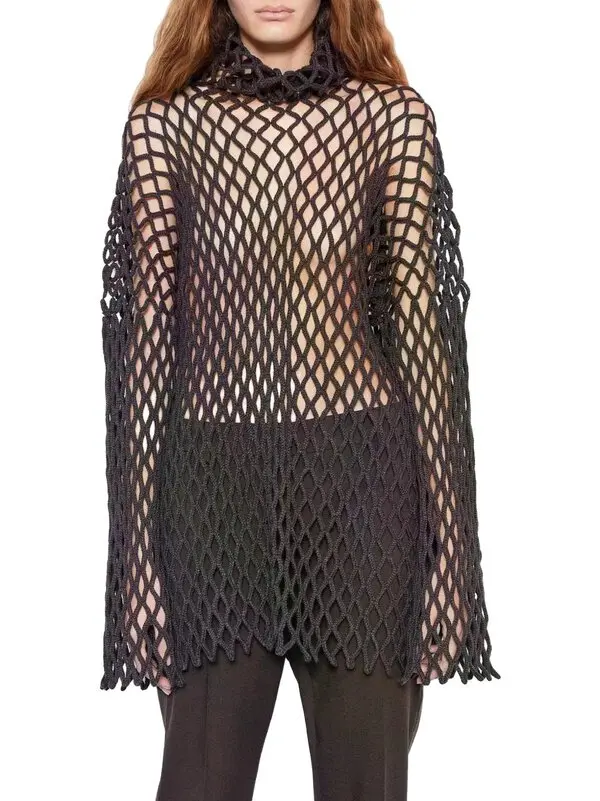Sportmax Fishnet-knit High-neck Sweater - Grey