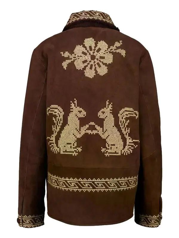 BAZISZT Embroidered Shearling-collar Jacket - Brown