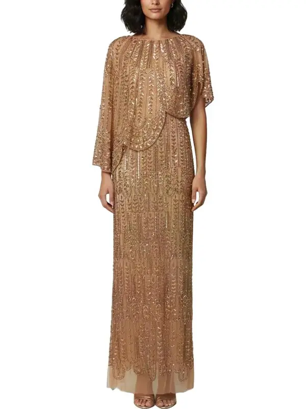 Elisabetta Franchi Embellished Asymmetric Cape Midi Dress - Neutrals