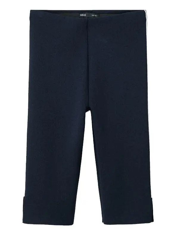 Mango Contrast Stripe Knit Mid Rise Capri Pants - Navy