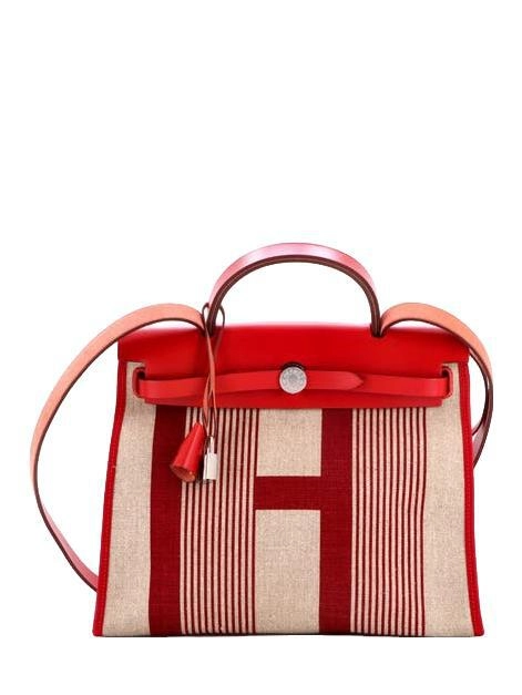 Hermès Herbag Zip H Vibration Toile And Leather 31 - Red