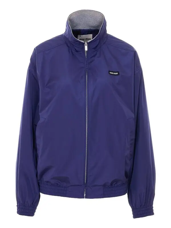 Miu Miu Tec Popeline Blouson With Logo - Blue