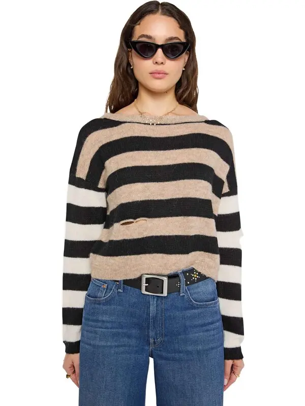 MOTHER The Cold Shoulder Ivory Oatmeal Shirt - Black
