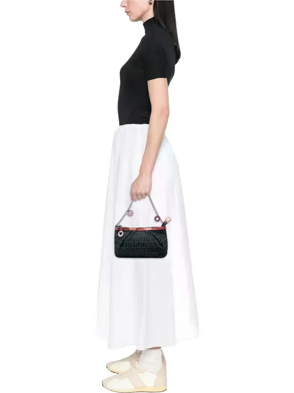 Fendi 2010-2026 Zucchino Canvas Chain Pochette Shoulder Bag - Black