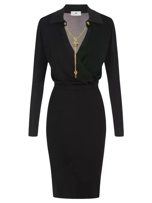 Elisabetta Franchi Viscose Yarn Dress With Jewel - Black
