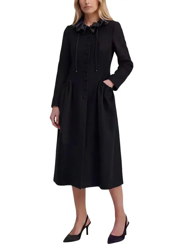Emporio Armani Ruffle-collar Button-up Coat - Black