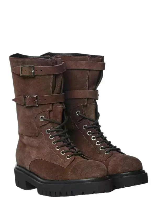 DONDUP Buckled Lace-up Leather Boots - Brown