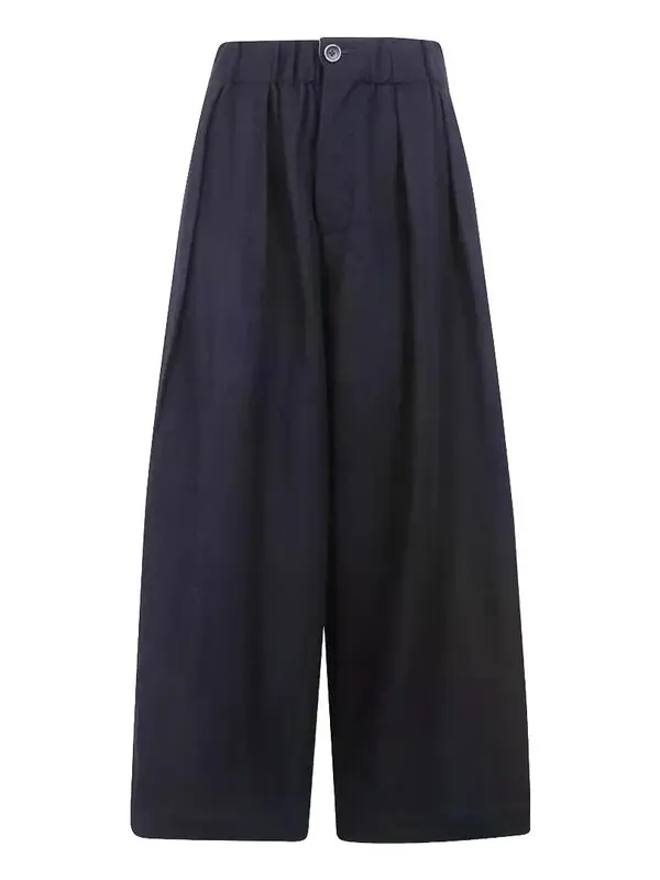 UMA WANG Pleated Linen Palazzo Trousers - Blue