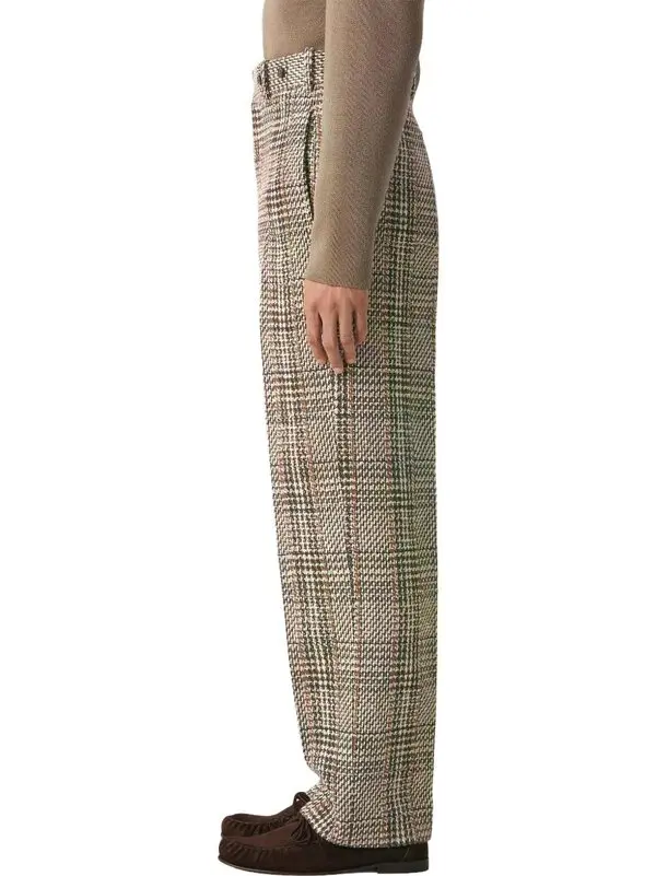 Zegna Beige Olive Green And Reddish Wool And Paper Yarn Blend Pants - Brown
