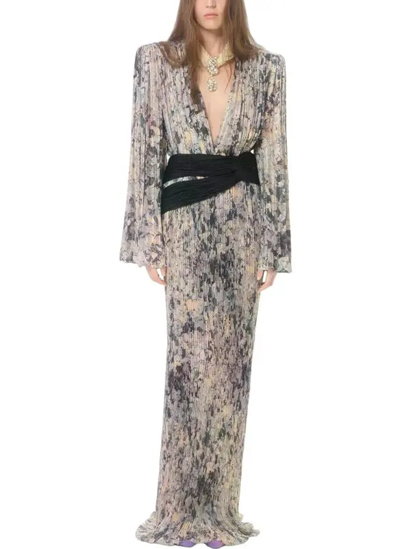 Valentino Garavani Urbs Mosaïque Pleated Maxi Dress - Grey