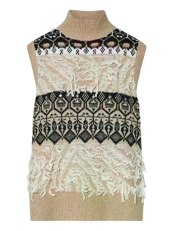 Liu Jo Vest Jacquard With Jewel Embroidery - Neutrals