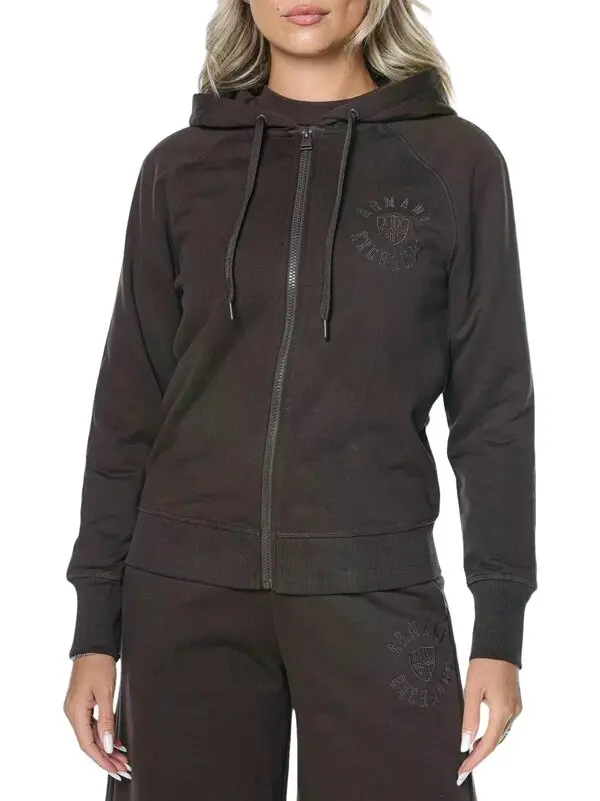 Armani Exchange Logo-embroidered Zip-up Hoodie - Brown