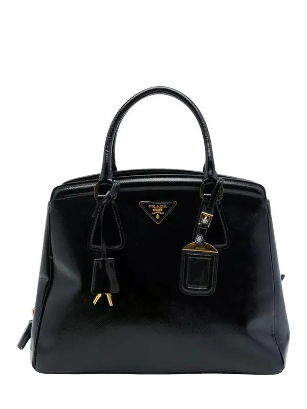 Prada 2015-2026 Medium Saffiano Vernice Parabole Tote Bag - Black