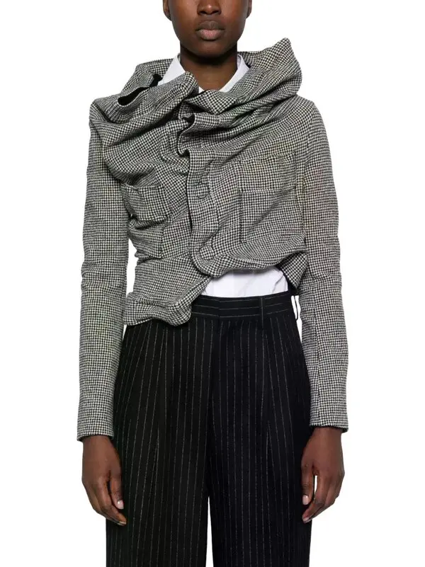 Junya Watanabe Houndstooth-pattern Draped-design Jacket - Black