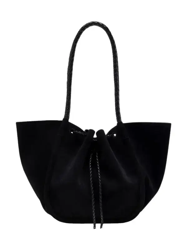 Proenza Schouler Large Ruched Tote In Suede And Braided Calf - Black