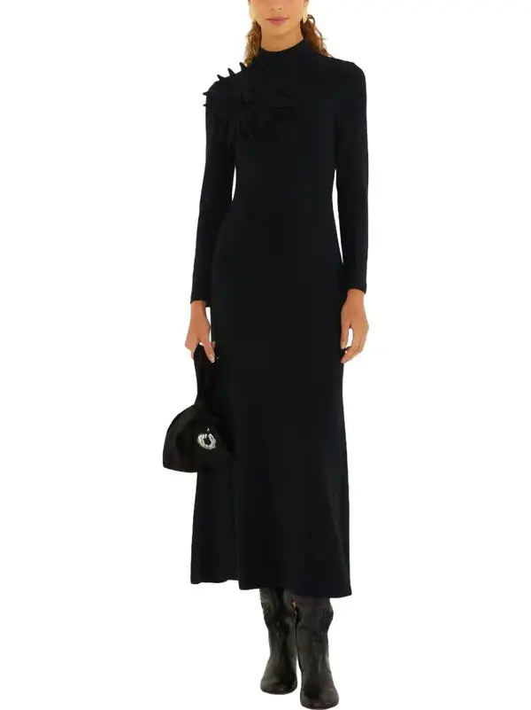 Farm Rio Flower-appliqué Long-sleeve Maxi Dress - Black